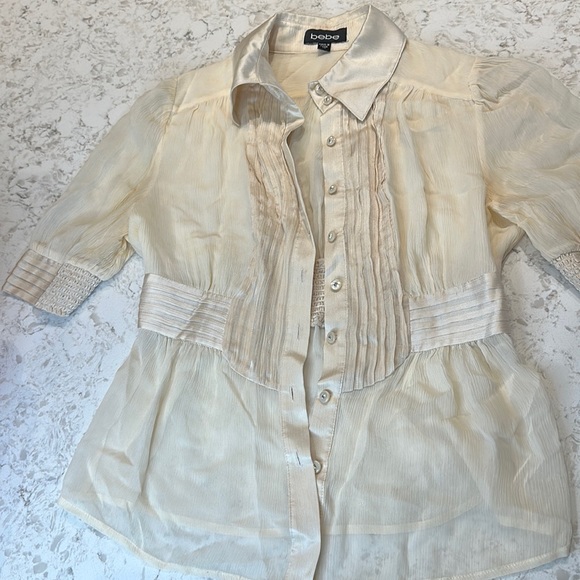 bebe | Tops | Bebe Sheer Cream Rhinestone Button Up Blouse | Poshmark